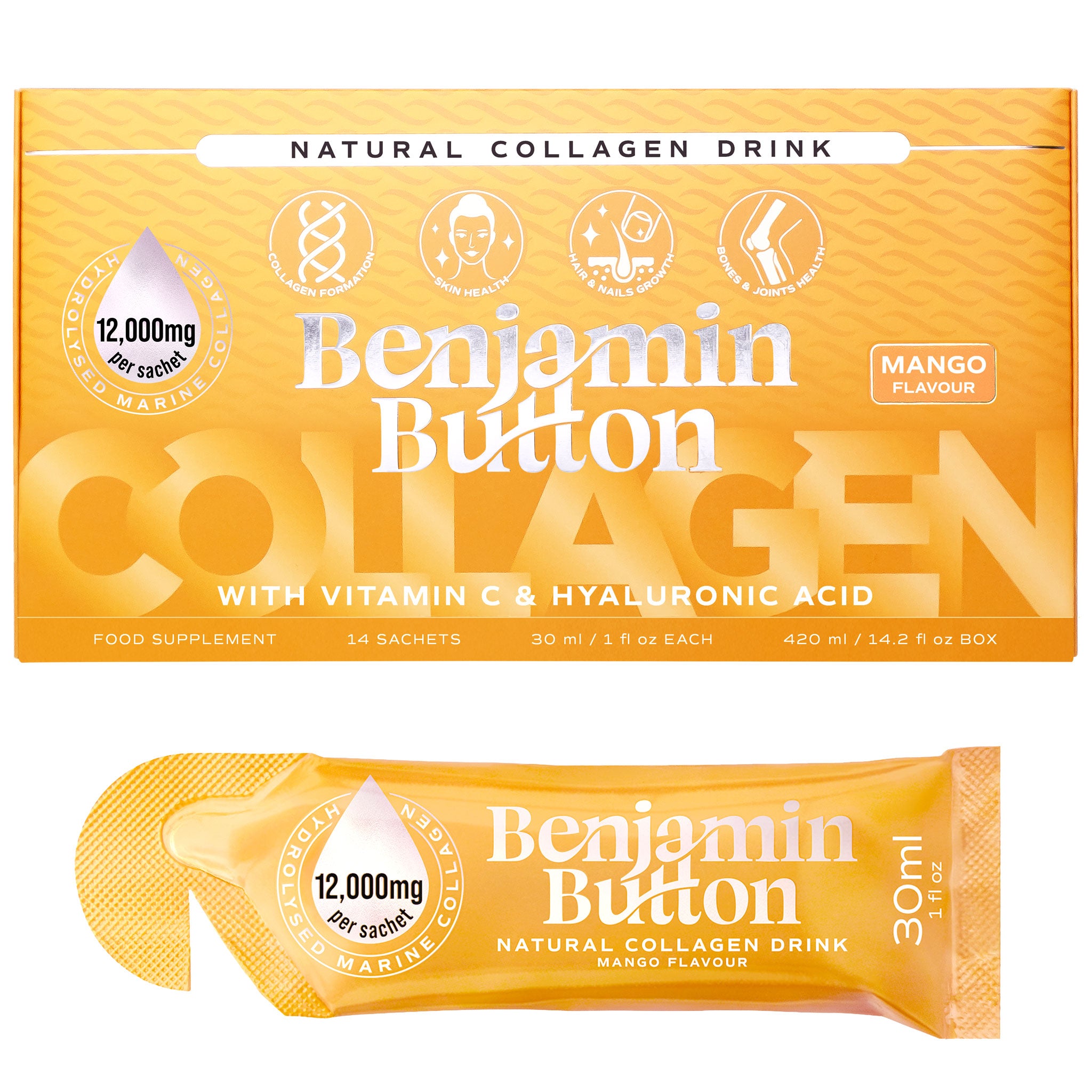 Marine Collagen Liquid Sachets – 12,000mg Collagen Drink Mango ...